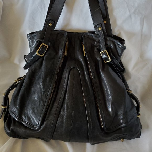 Kooba | Bags | Kooba Black Leather Carry All Tote Bag Exterior Zippers ...